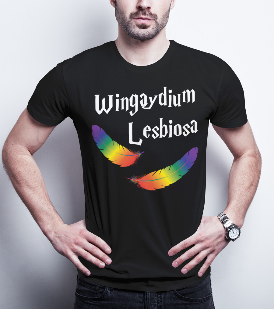 Wingaydium Lesbiosa Rainbow Feathers Magic T-Shirt