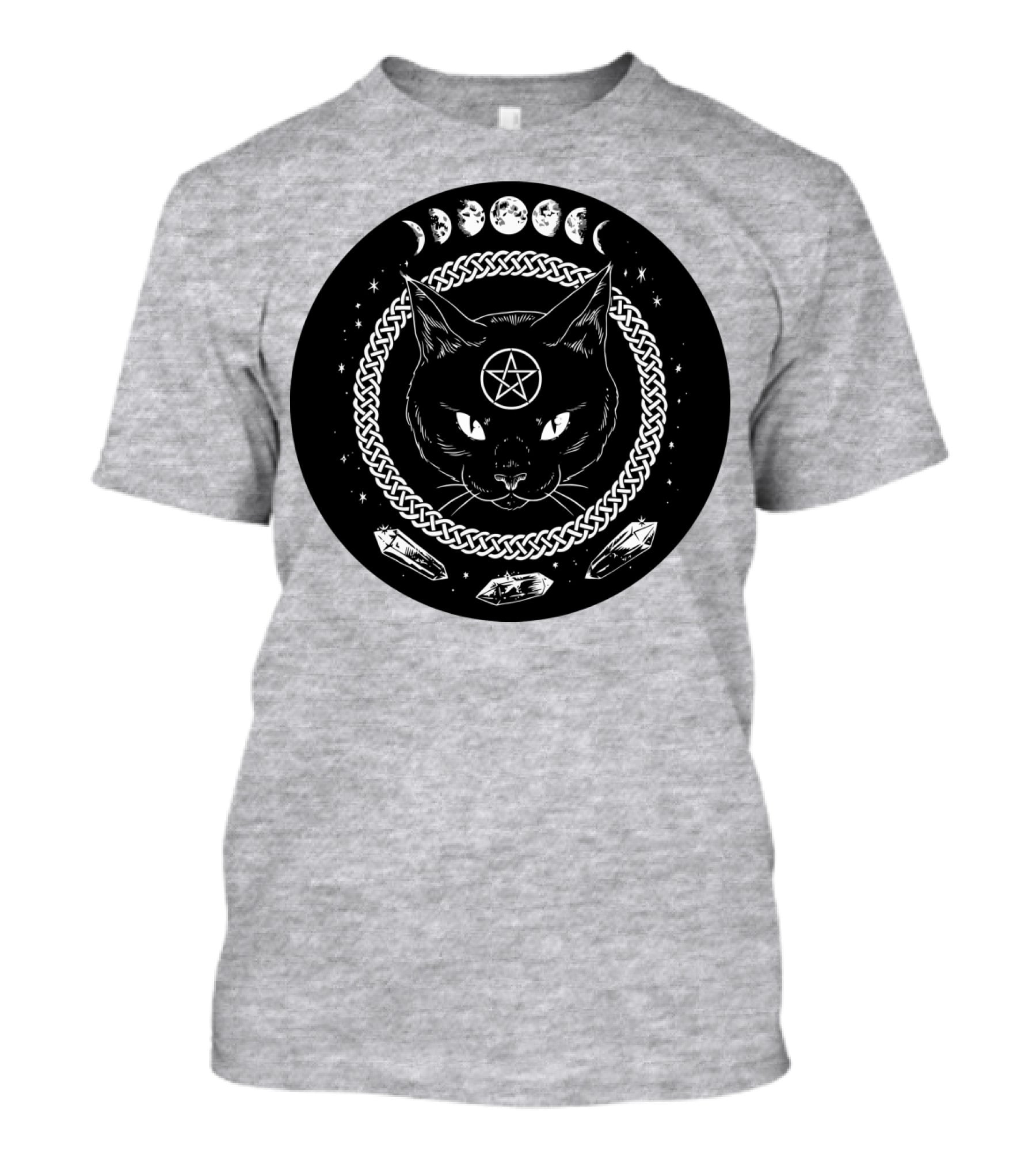 Cat Moon Magic Pentacle Phases Crystals Lunar Cycle T-Shirt