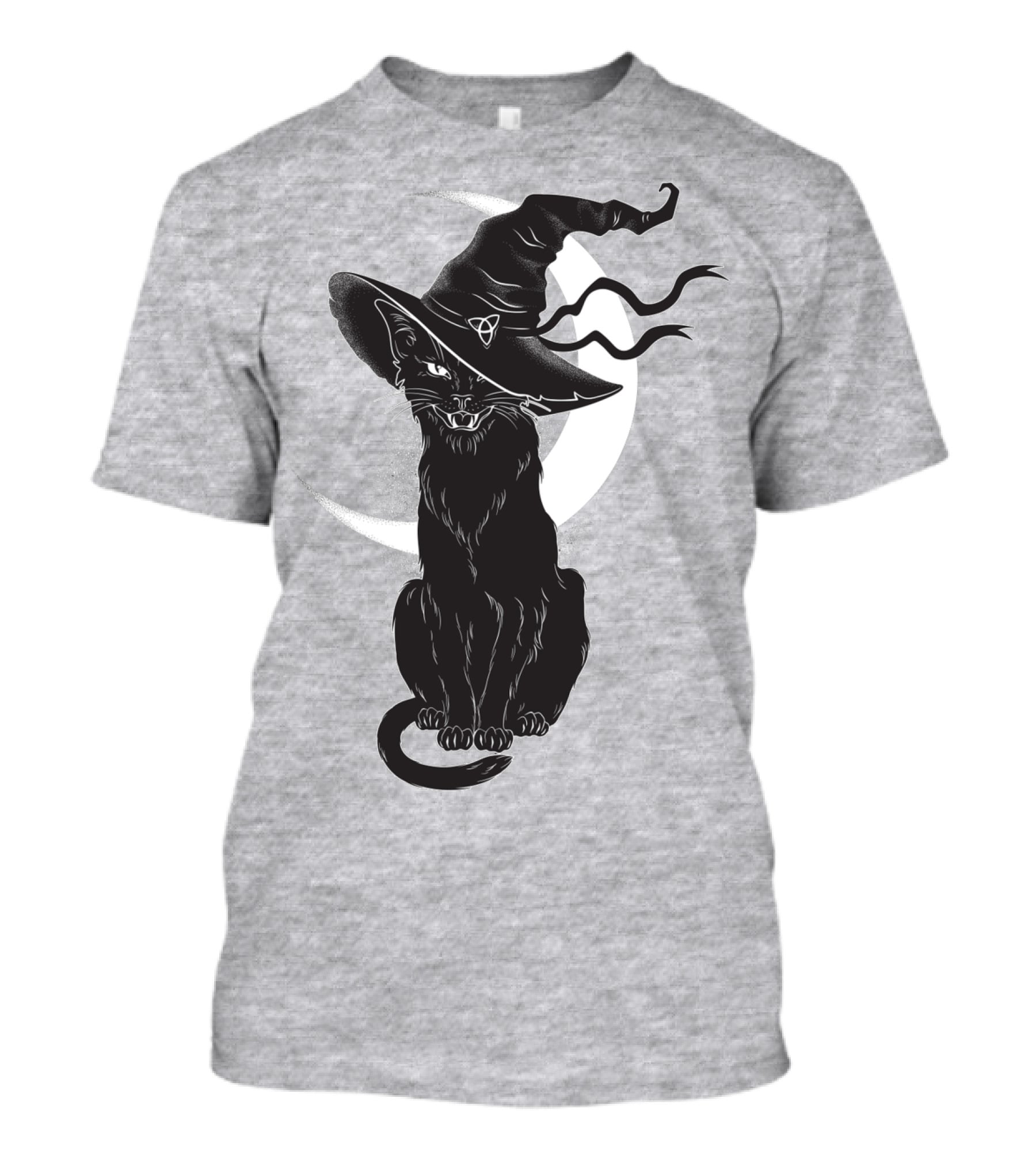 Cat Witch With Crescent Moon And Magic Hat T-Shirt