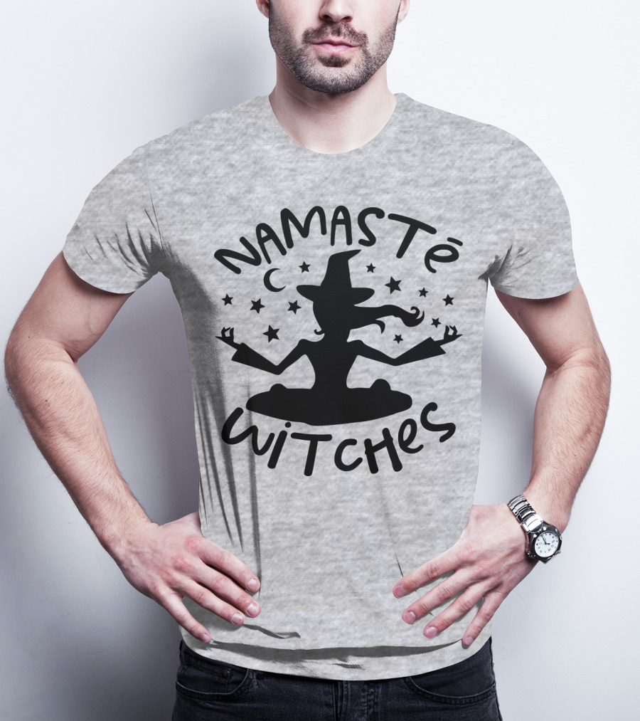 Namaste Witches Silhouette With Hat And Stars T-Shirt