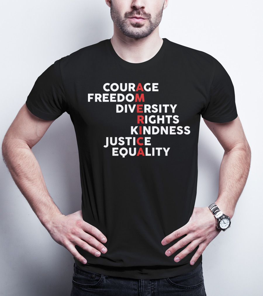 COURAGE FREEDOM DIVERSITY RIGHTS KINDNESS JUSTICE EQUALITY AMERICA T-Shirt