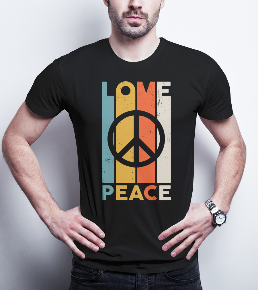 LOVE Peace Sign Vintage Stripes T-Shirt