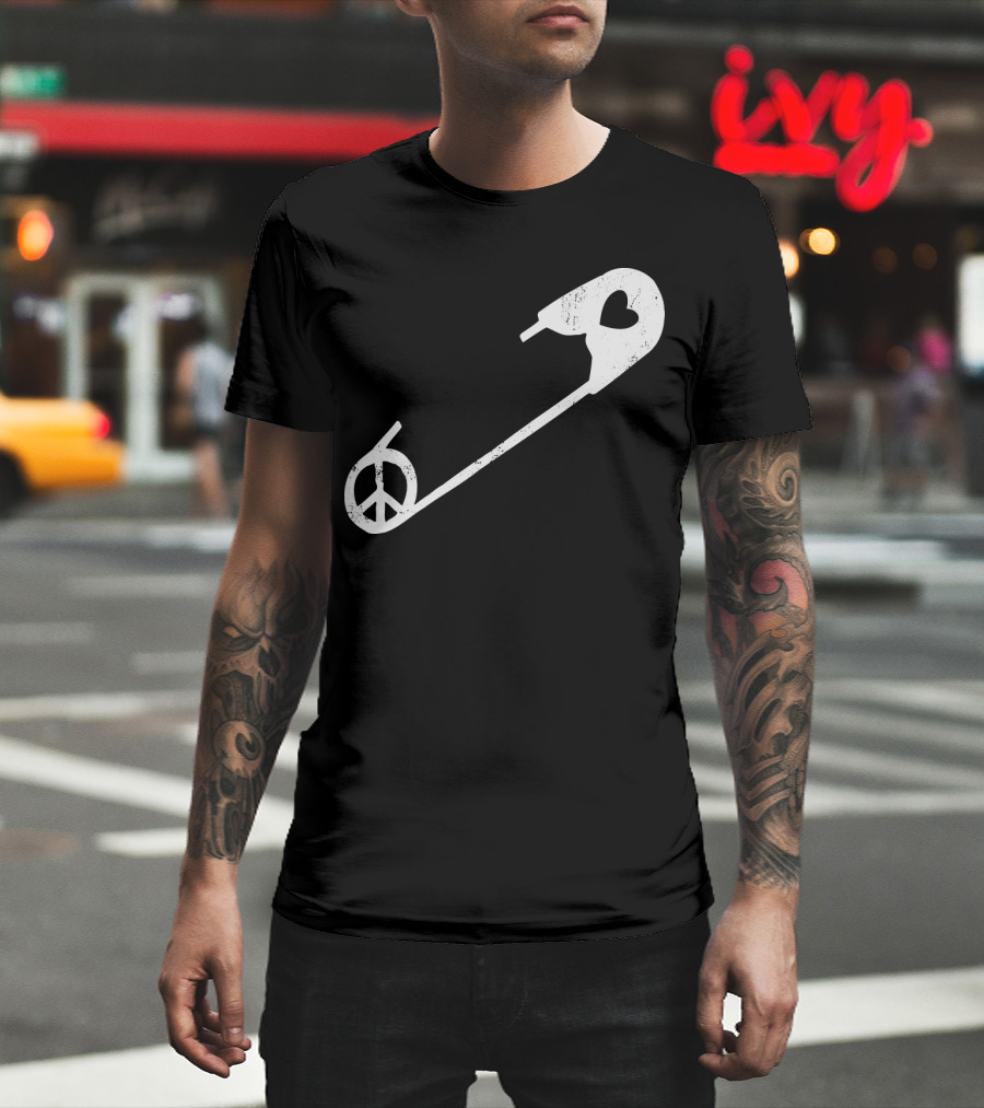 Peace Heart Safety Pin T-Shirt