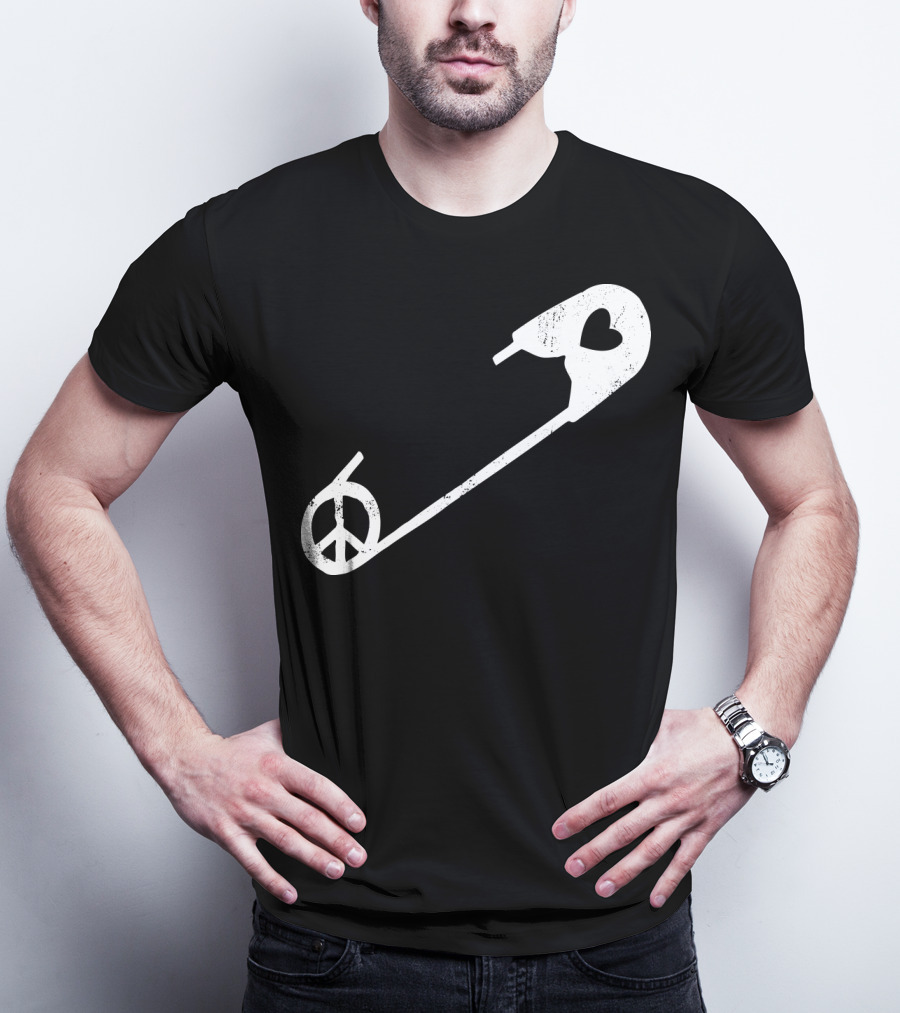 Peace Heart Safety Pin T-Shirt
