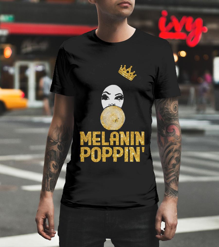 Melanin Poppin' Afro Queen Gold Bubblegum Crown T-Shirt