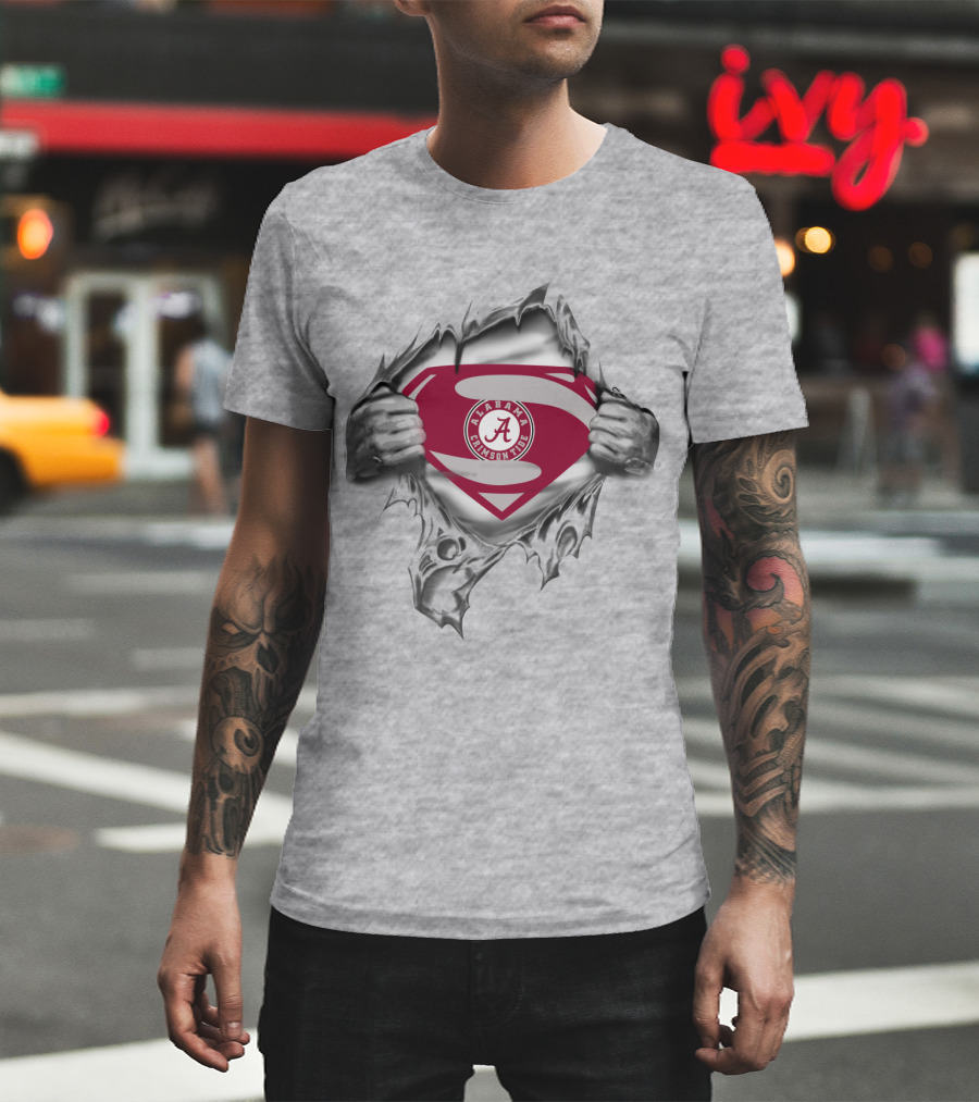 Alabama Crimson Tide Superhero Logo Rip T-Shirt