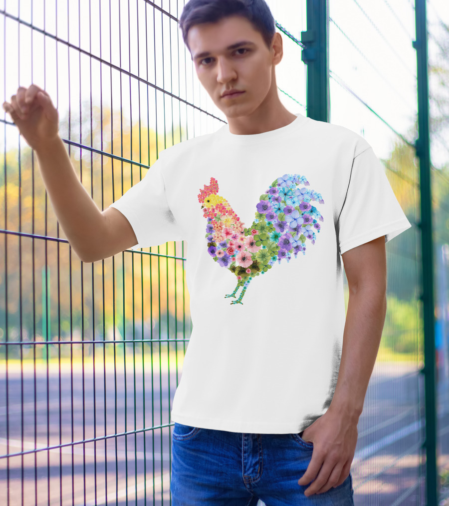 CHICKEN Flower Patterned Rooster With Vibrant Floral Colors T-Shirt