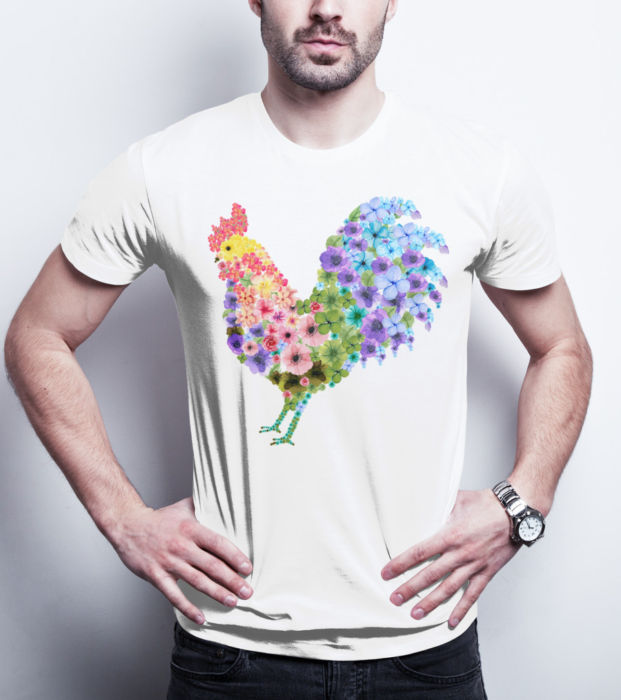 CHICKEN Flower Patterned Rooster With Vibrant Floral Colors T-Shirt