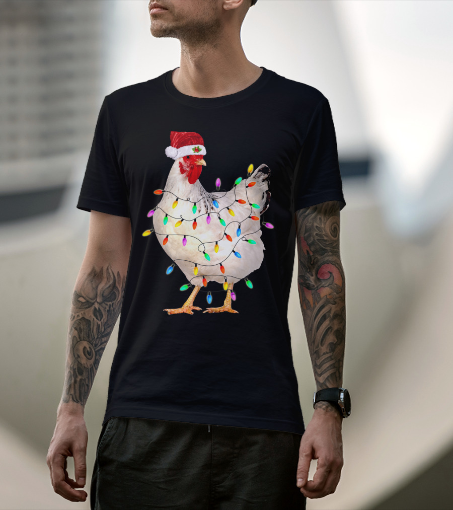 CHICKEN LIGHT CHRISTMAS SANTA HAT STRING LIGHTS T-Shirt