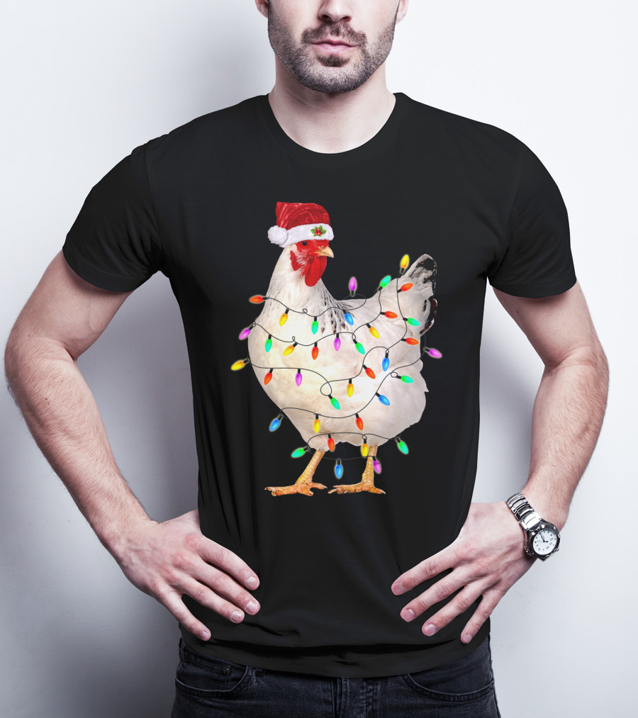 CHICKEN LIGHT CHRISTMAS SANTA HAT STRING LIGHTS T-Shirt