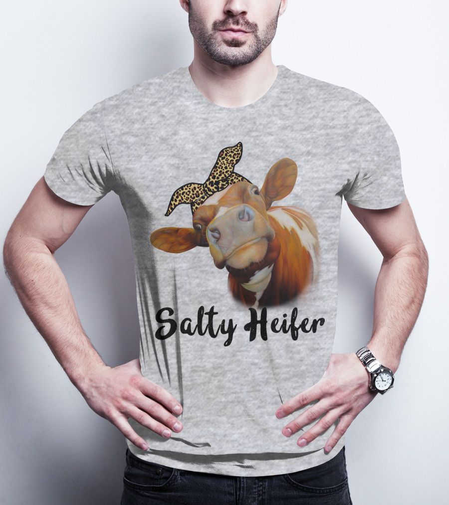 Salty Heifer Leopard Headband Cow T-Shirt