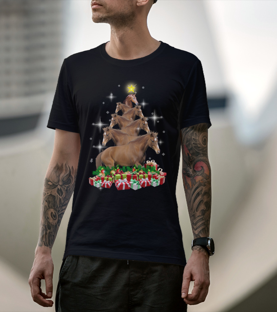 Horse Christmas Tree With Star And Gifts T-Shirt