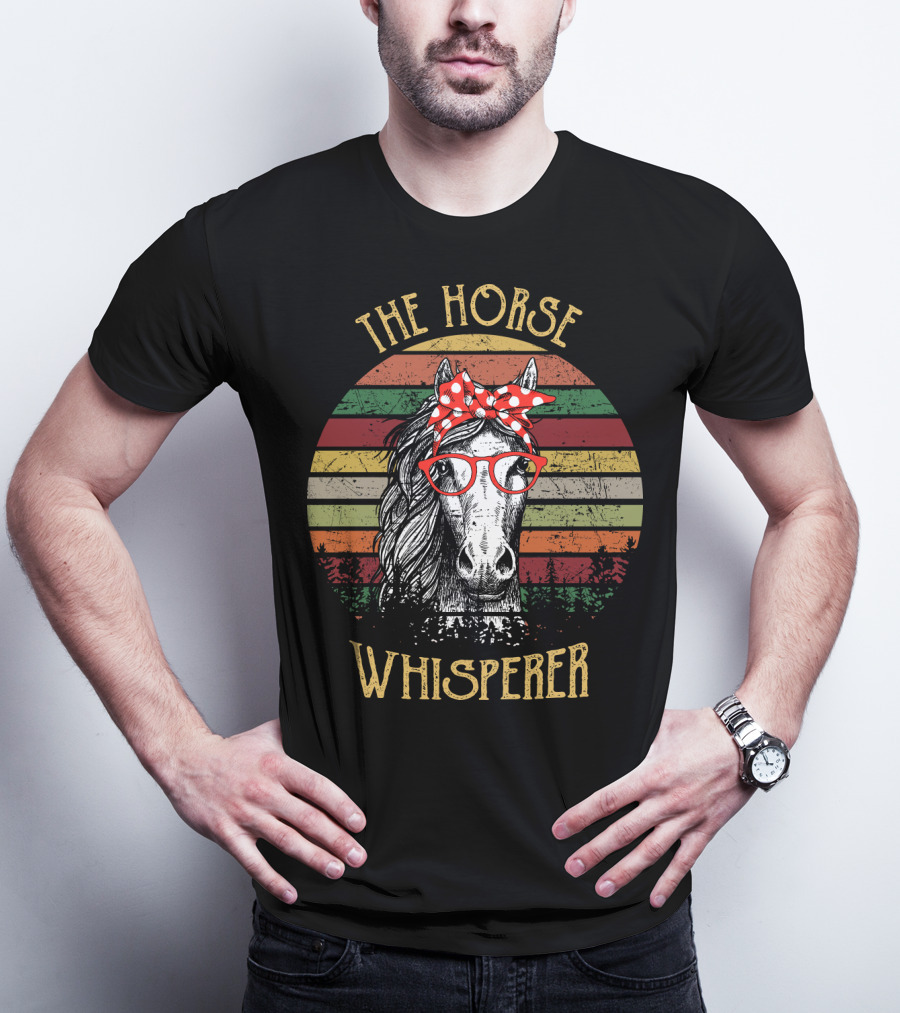 The Horse Whisperer Vintage Style Retro Stripes Horse With Glasses And Bow T-Shirt