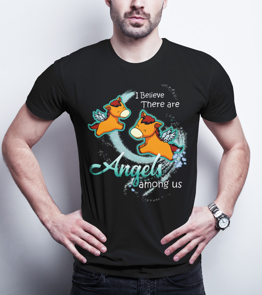I Believe There Are Angels Among Us Flying Horses With Wings T-Shirt