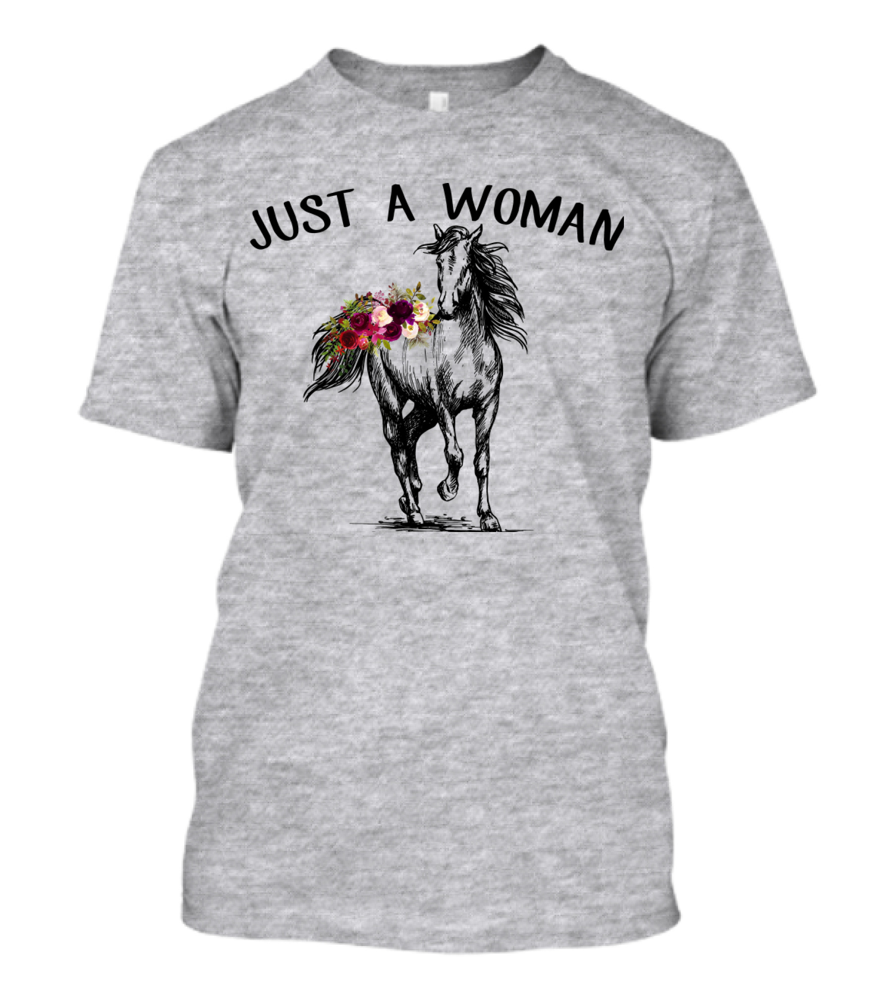 Just A Woman Who Loves Horses With Floral Horse Drawing T-Shirt