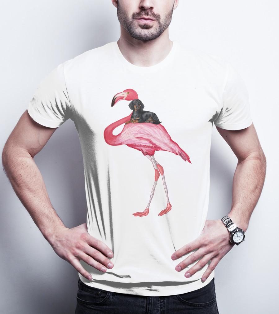 Flamingo And Dachshund Adventure T-Shirt