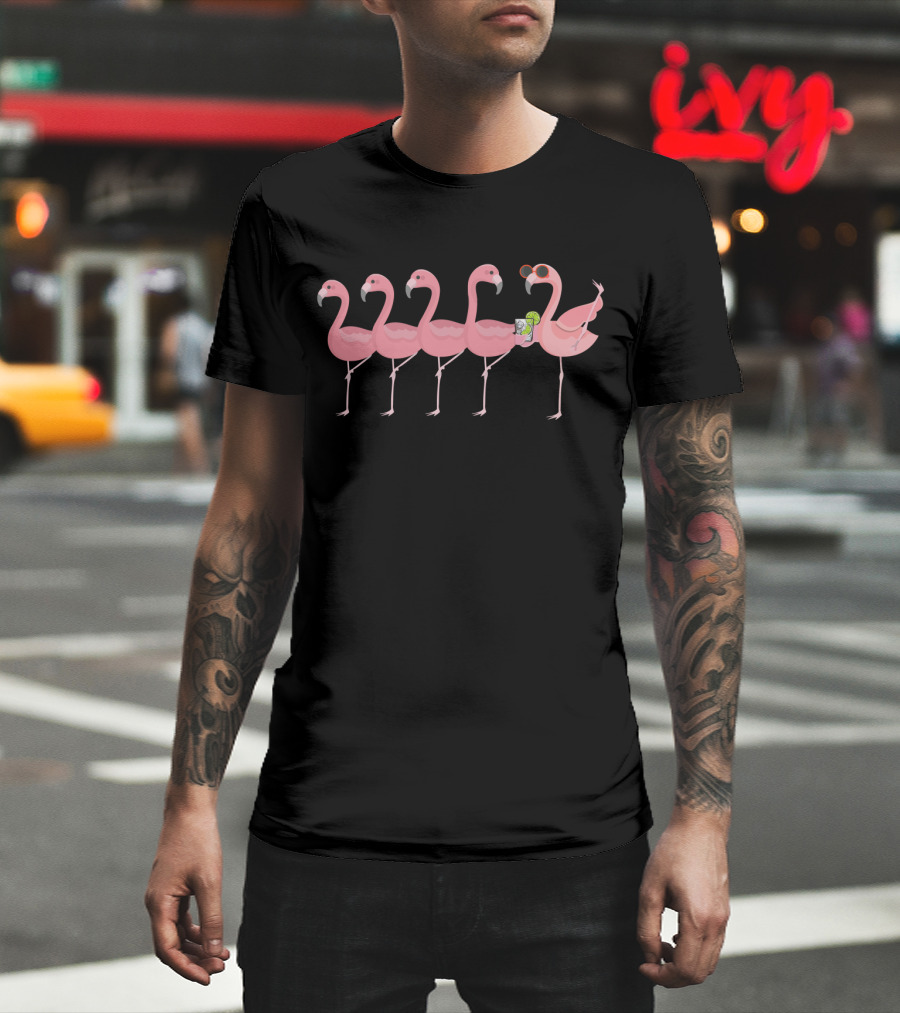 Flamingo Dance Party With Vodka Cocktails And Sunglasses T-Shirt