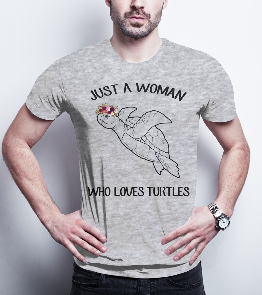 Just A Woman Who Loves Turtles With Floral Crown T-Shirt
