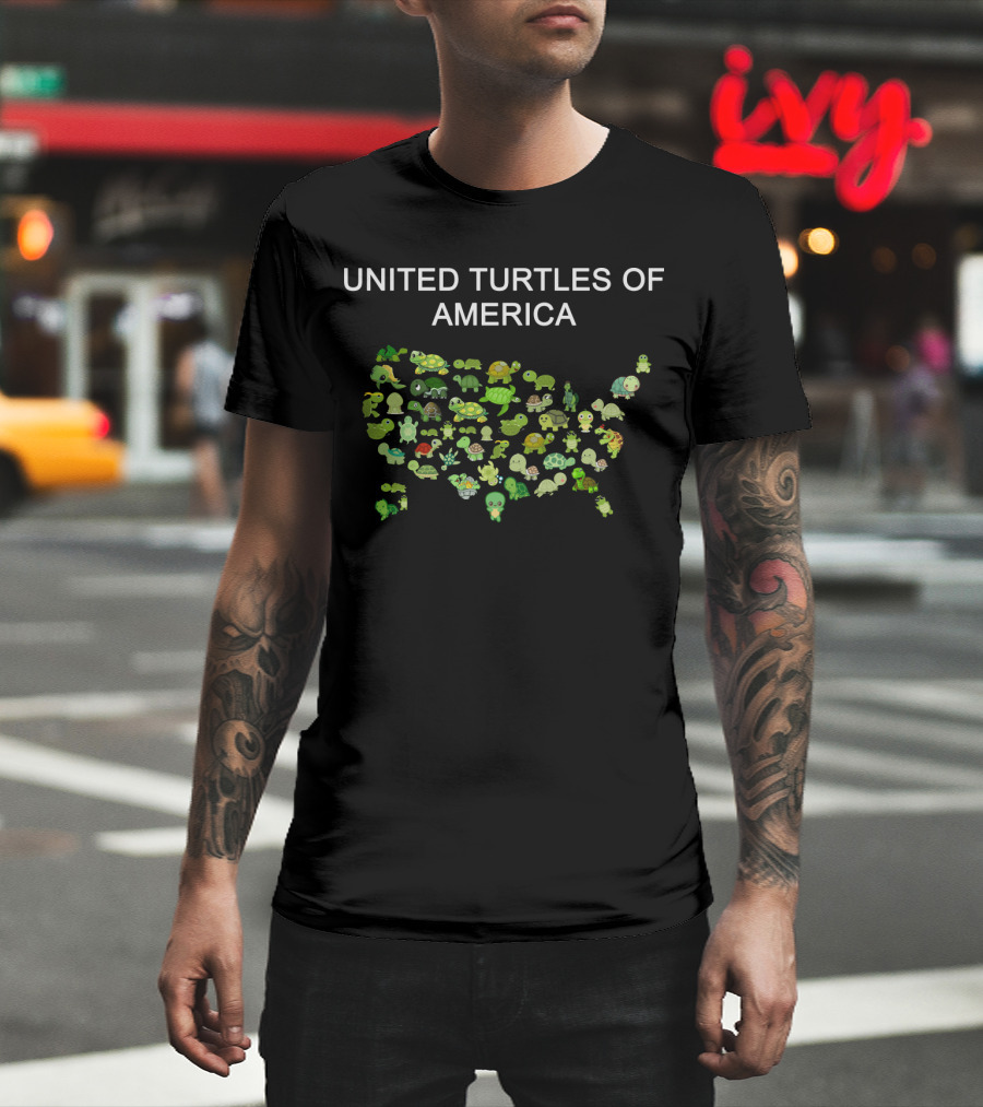 United Turtles Of America Map Illustrating Diverse Turtle Characters T-Shirt