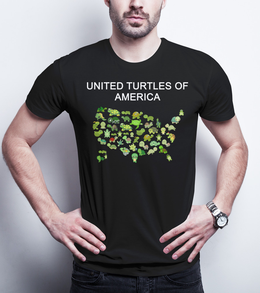 United Turtles Of America Map Illustrating Diverse Turtle Characters T-Shirt