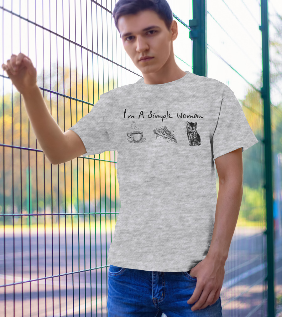 I'm A Simple Woman Coffee Pizza Cat T-Shirt