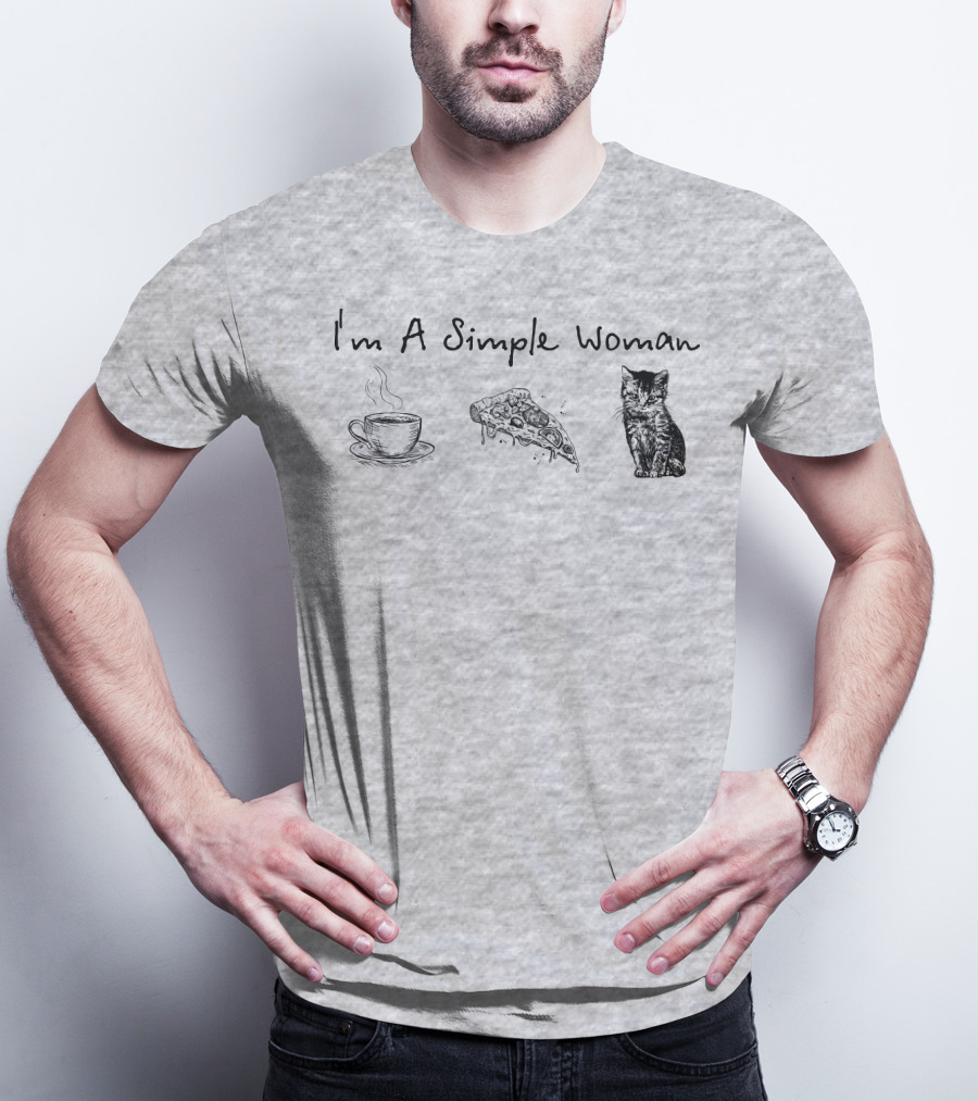 I'm A Simple Woman Coffee Pizza Cat T-Shirt
