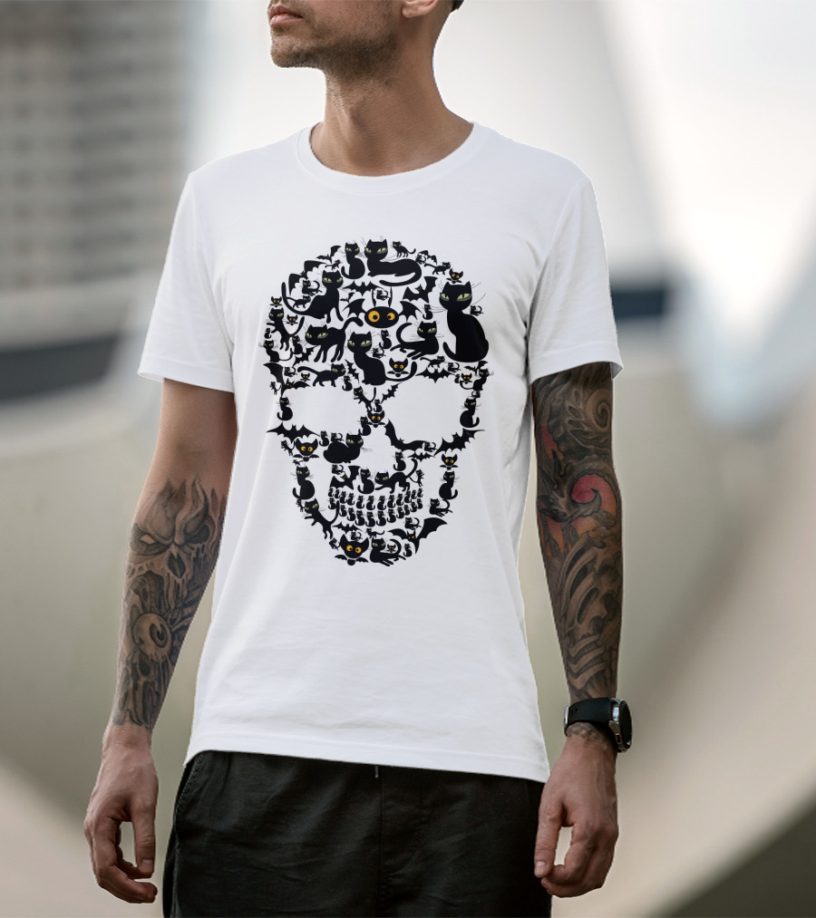 Cat Skull Bat Eyes Halloween Cats T-Shirt