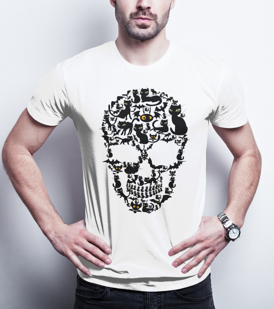 Cat Skull Bat Eyes Halloween Cats T-Shirt