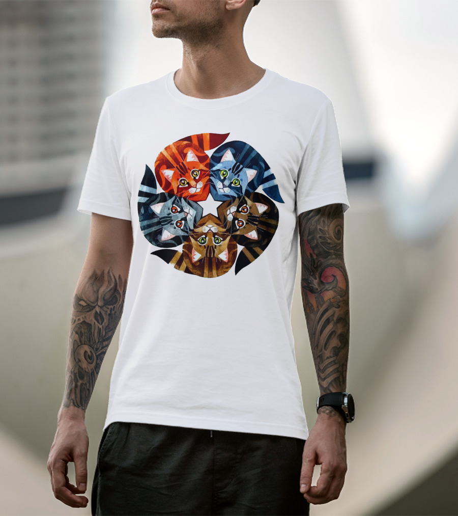 Cat Star Kaleidoscope With Five Colorful Cats In A Circle T-Shirt