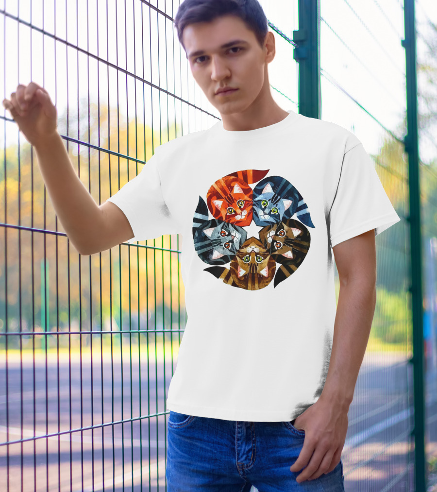 Cat Star Kaleidoscope With Five Colorful Cats In A Circle T-Shirt