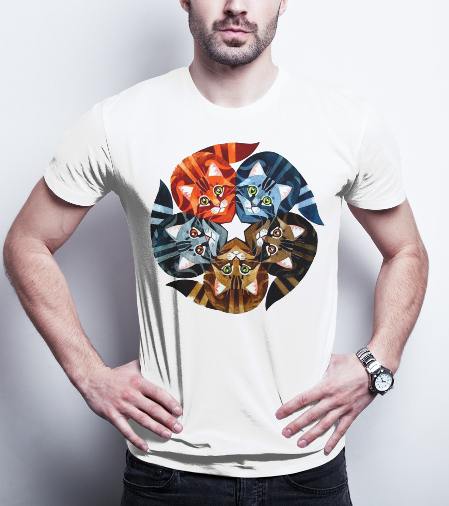 Cat Star Kaleidoscope With Five Colorful Cats In A Circle T-Shirt