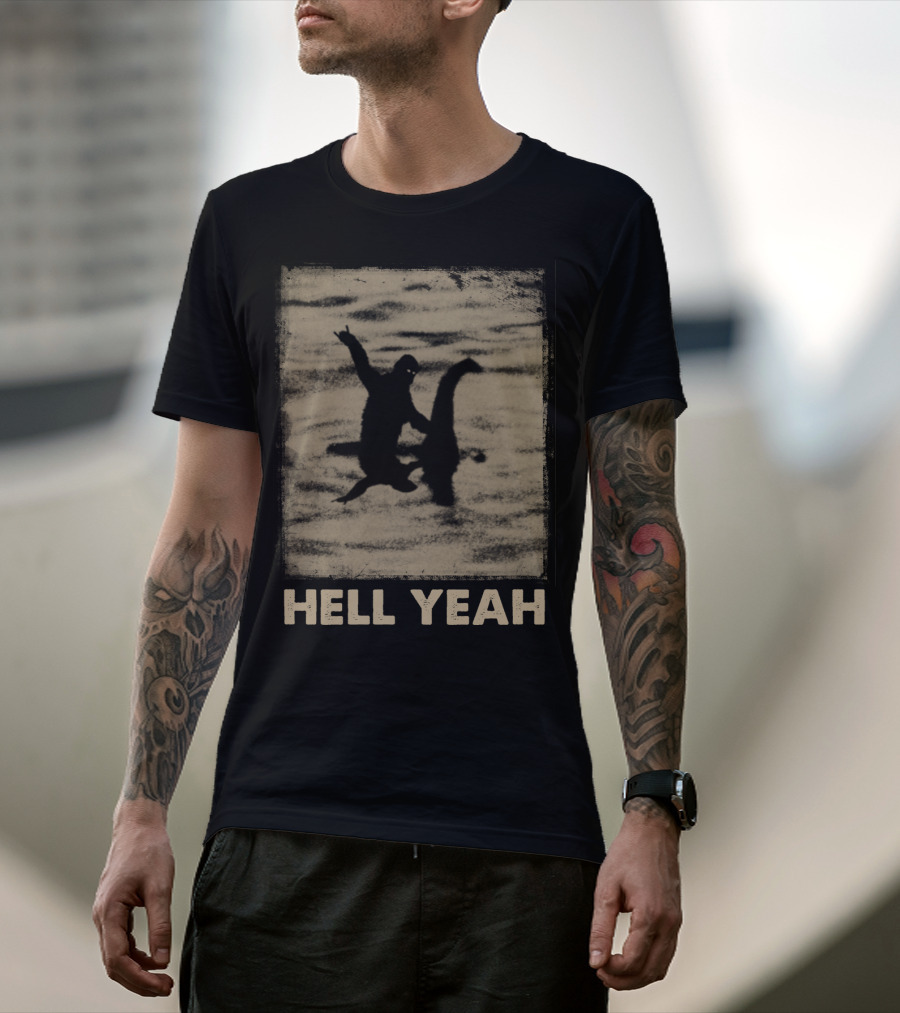 Bigfoot Riding Nessie Hell Yeah T-Shirt