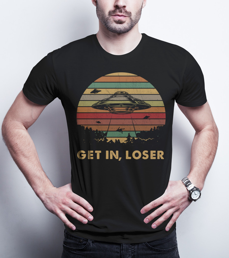 Get In Loser UFO Vintage Sunset Retro Stripes T-Shirt