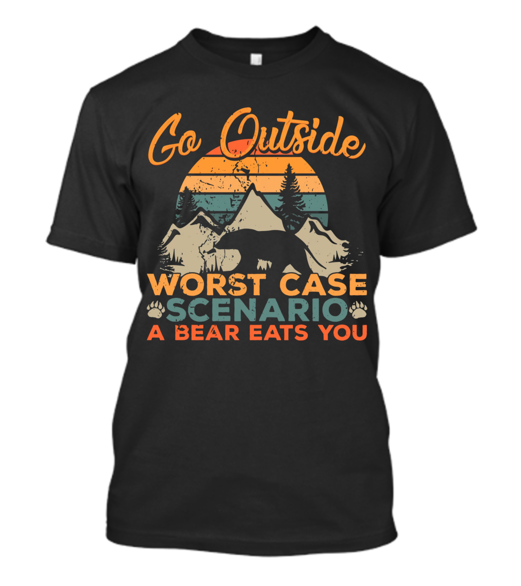 Go Outside Worst Case Scenario A Bear Eats You Retro Sunset Bear And Mountain T-Shirt