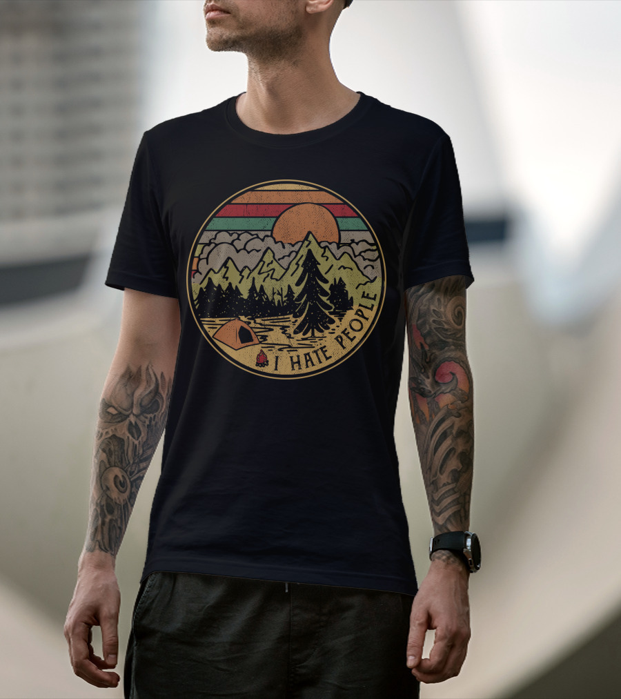 I Hate People Mountains Camping Sunset T-Shirt