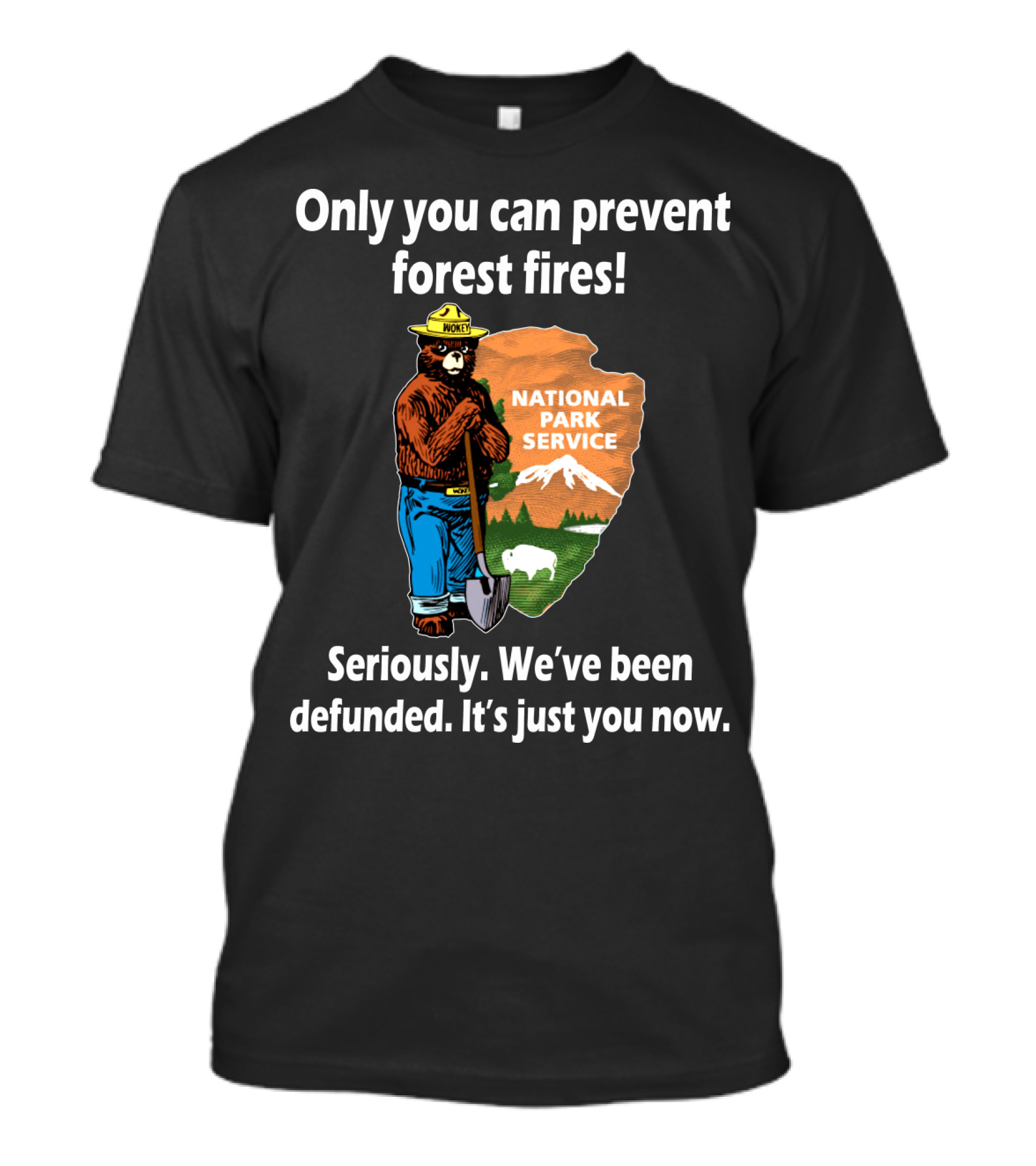 Only You Can Prevent Forest Fires National Park Service Seriously We've Been Defunded It's Just You Now T-Shirt