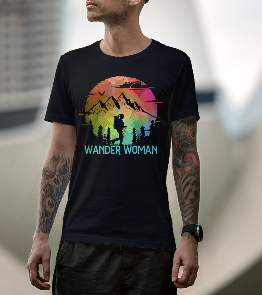 Wander Woman Hiking Adventure Rainbow Mountain Sunset T-Shirt