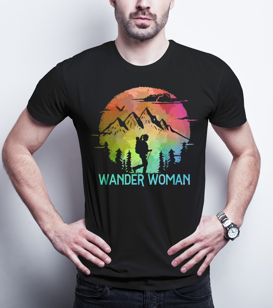 Wander Woman Hiking Adventure Rainbow Mountain Sunset T-Shirt