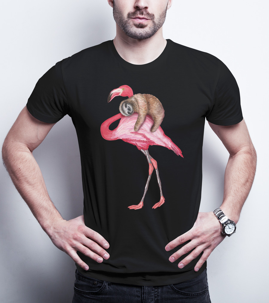 Sloth Riding Flamingo T-Shirt