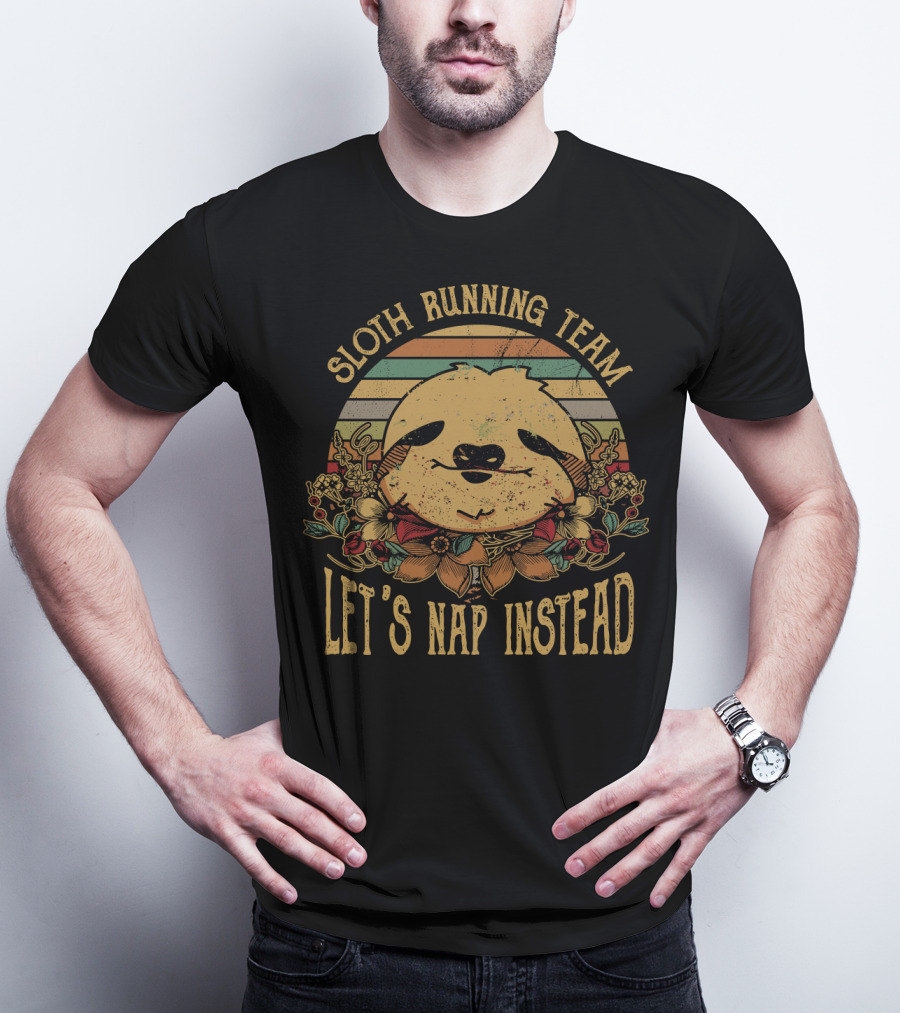 Sloth Running Team Let's Nap Instead Retro T-Shirt