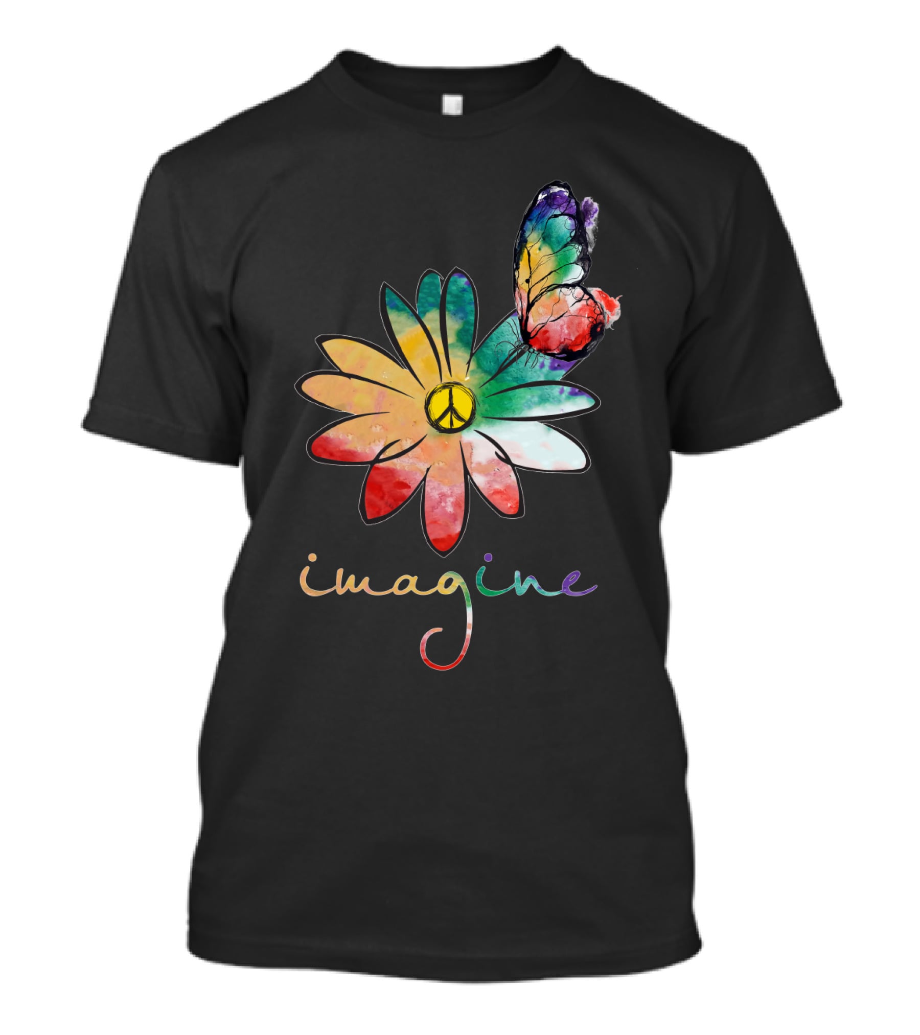 Imagine Peace Flower Hippie Butterfly T-Shirt