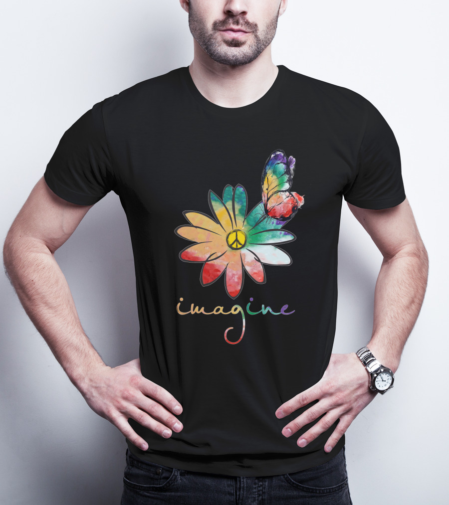 Imagine Peace Flower Hippie Butterfly T-Shirt