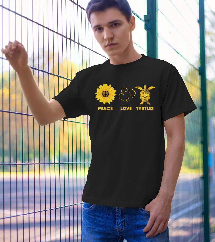Peace Love Turtles Sunflower Heart Turtle T-Shirt