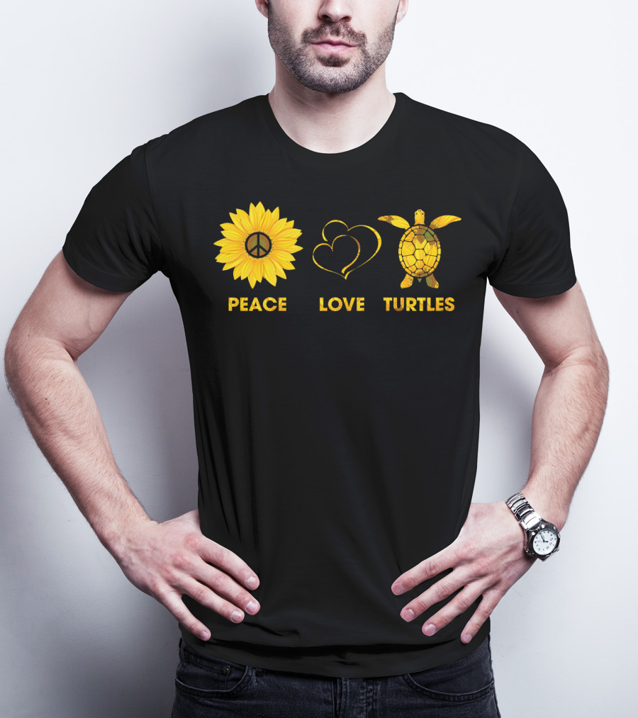 Peace Love Turtles Sunflower Heart Turtle T-Shirt