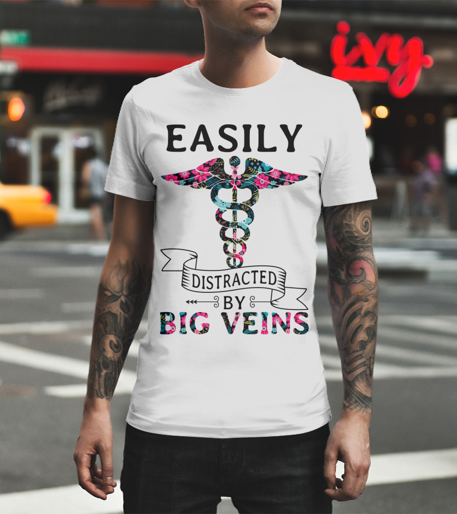 Easily Distracted By Big Veins Caduceus Floral T-Shirt