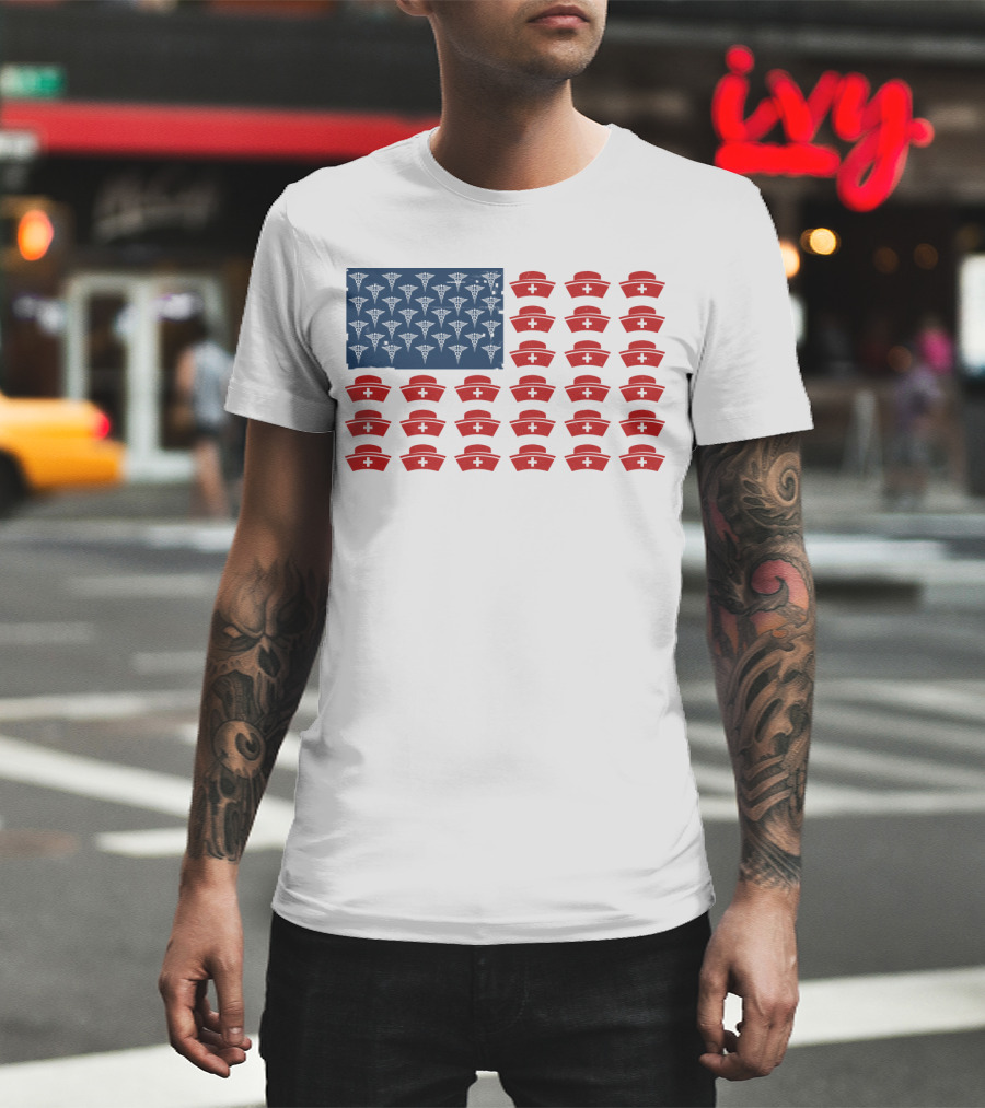 Caduceus Nurse Caps National Flag T-Shirt