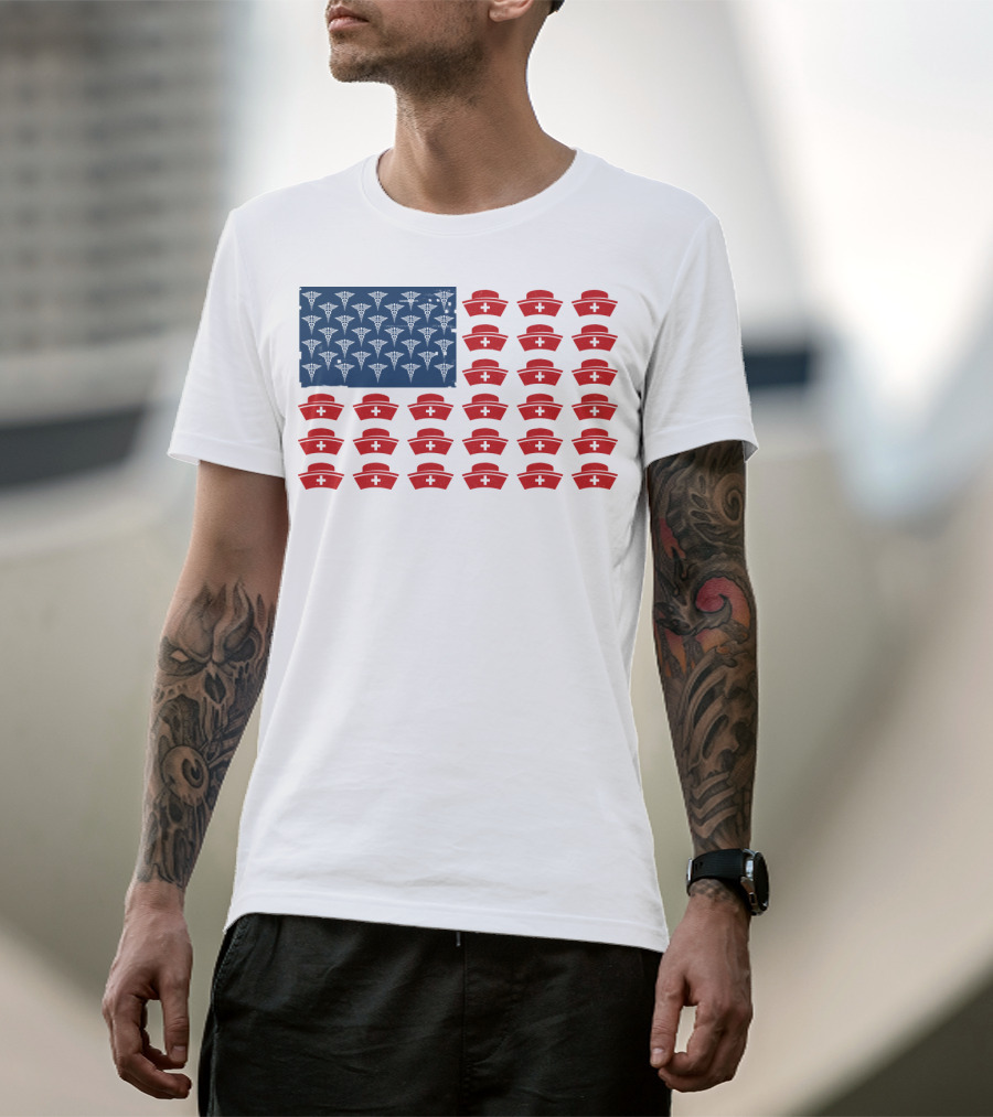 Caduceus Nurse Caps National Flag T-Shirt