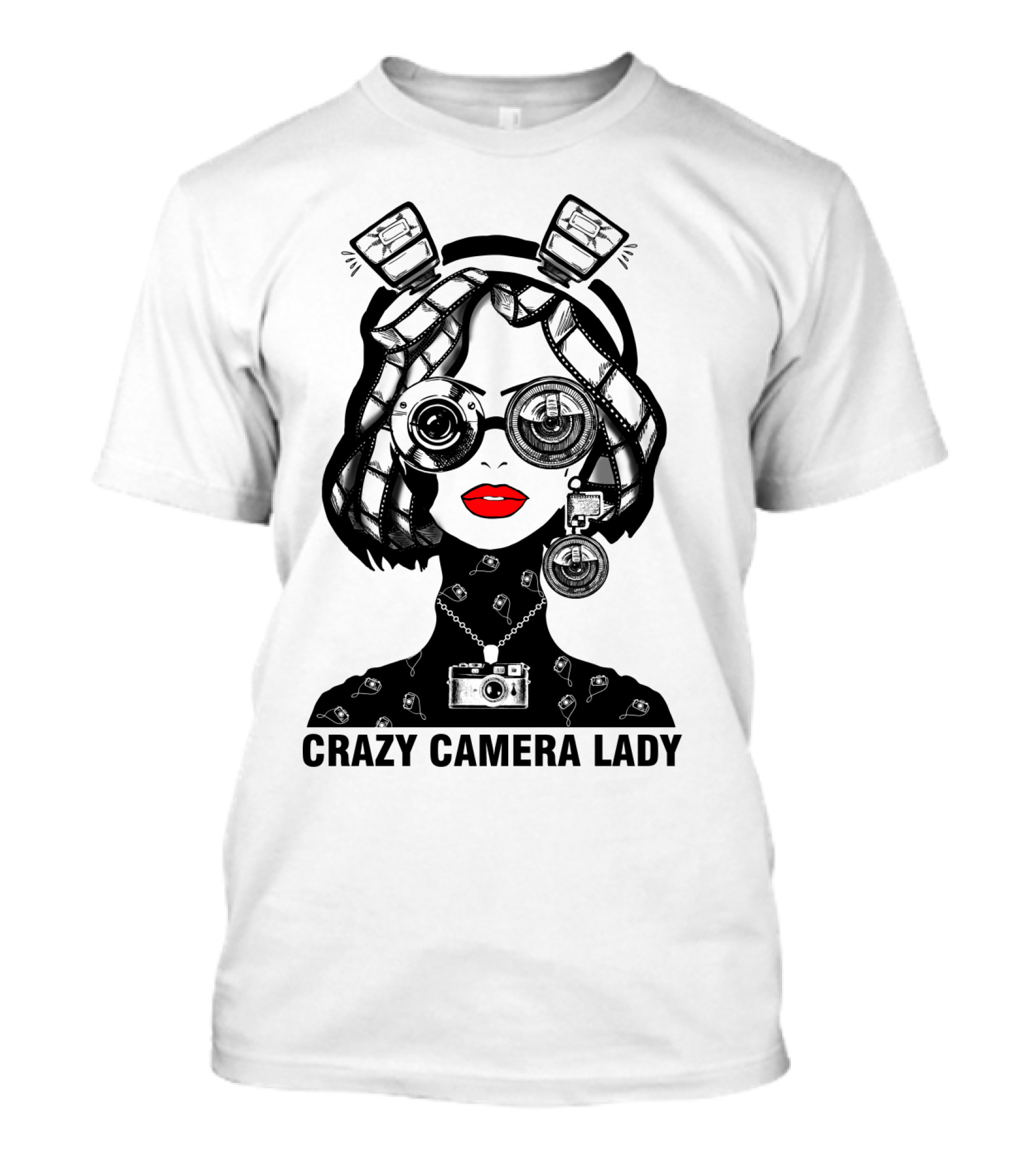 CRAZY CAMERA LADY Photography Enthusiast Quirky T-Shirt