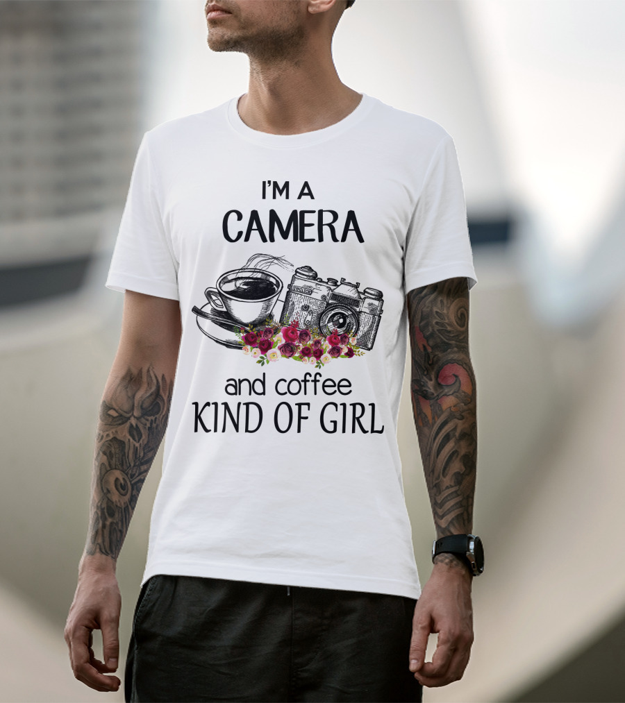 I'm A Camera And Coffee Kind Of Girl With Vintage Camera And Floral Accents T-Shirt