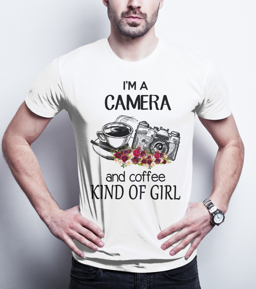 I'm A Camera And Coffee Kind Of Girl With Vintage Camera And Floral Accents T-Shirt
